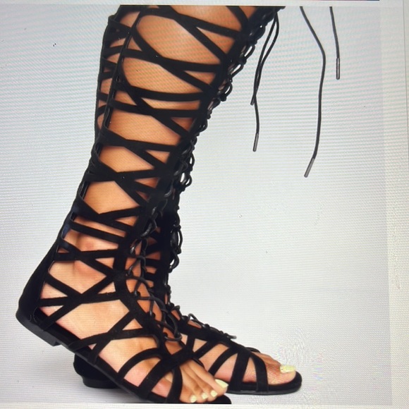 Cape Robbin | Shoes | Cape Robbin Trinity Black Suede Flat Gladiator ...